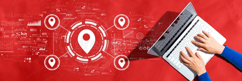 Map Pin Concept with Person Using a Laptop Stock Photo - Image of icons ...