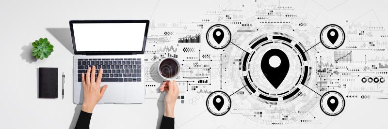 Map Pin Concept with Person Using Laptop Computer Stock Illustration ...