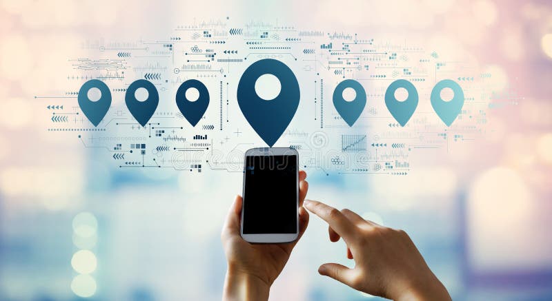 Map Pin Concept with Person Using Smartphone Stock Image - Image of ...