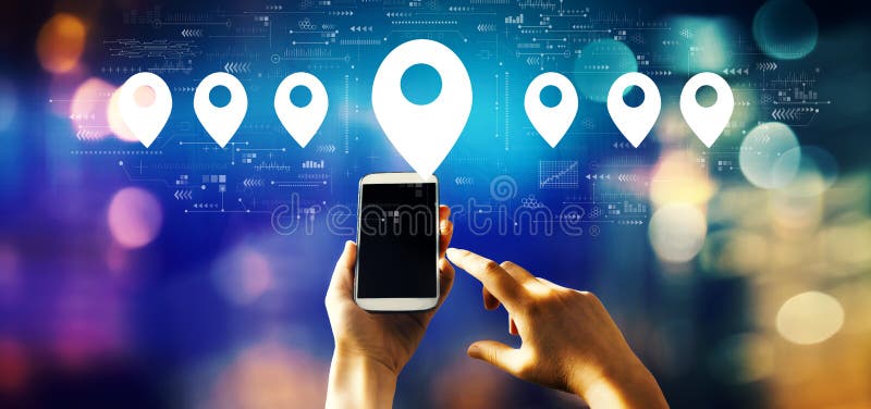 Map Pin Concept with Person Using Smartphone Stock Photo - Image of ...