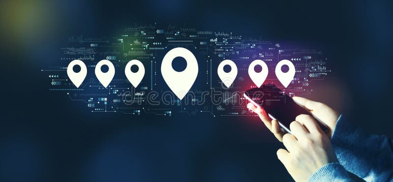 Map Pin Concept with Person Using Smartphone Stock Photo - Image of ...