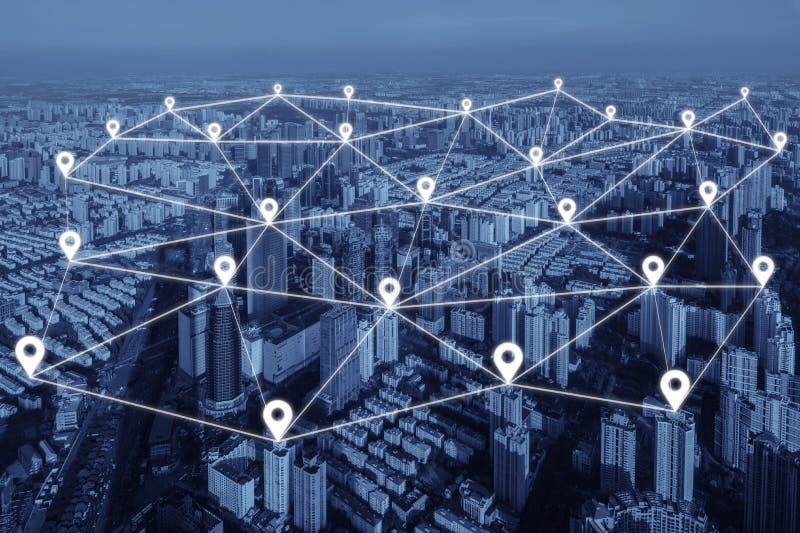 Map Pin Flat of Network Connection in City. Stock Image - Image of ...