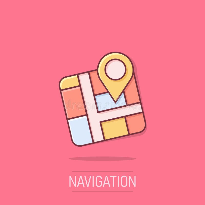 Map Pin Icon in Comic Style. GPS Navigation Cartoon Vector Illustration ...
