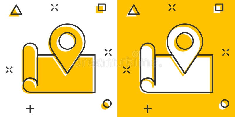 Map Pin Icon in Comic Style. GPS Navigation Cartoon Vector Illustration ...