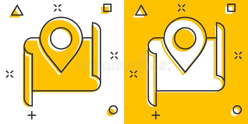 Map Pin Icon in Comic Style. GPS Navigation Cartoon Vector Illustration ...