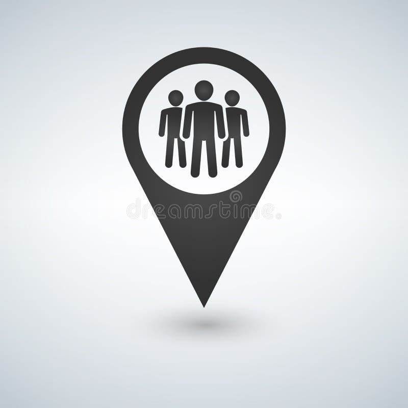 Map Pin Icon with Group People. Stock Illustration - Illustration of ...
