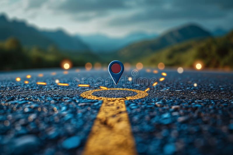 Map Pin Icon Marks Location with Interconnected Routes in Blue Stock ...