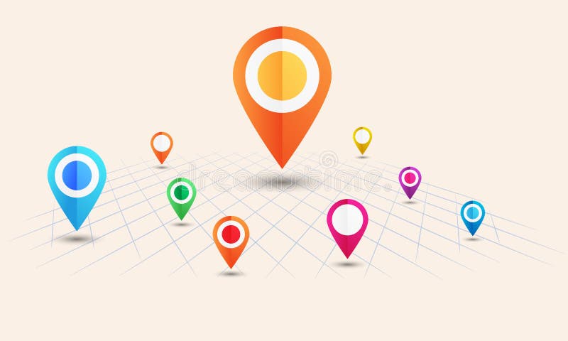 Map Pin Icon with Shadow on Grid Stock Vector - Illustration of ...
