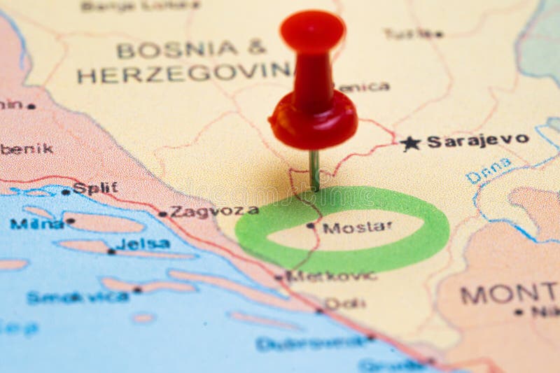 Map with a Pin in Mostar, Destination Stock Photo - Image of atlas ...