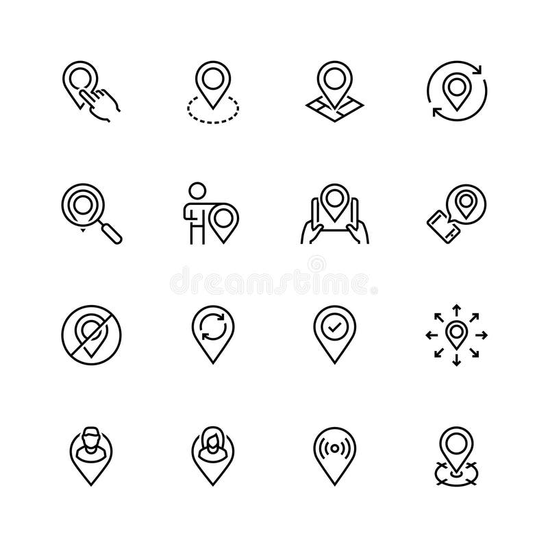 Map Pin and Navigation Icons in Thin Line Style Stock Vector ...