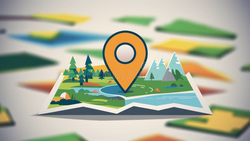 A Map Pin is on a Paper with Trees and Mountains, AI Stock Illustration ...