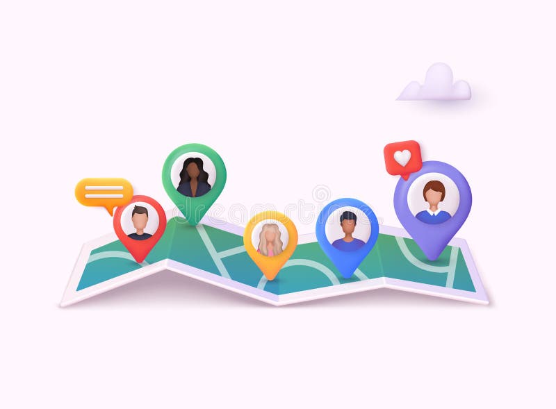 Map with Pin and People Avatar. People Communicating Concept Stock ...