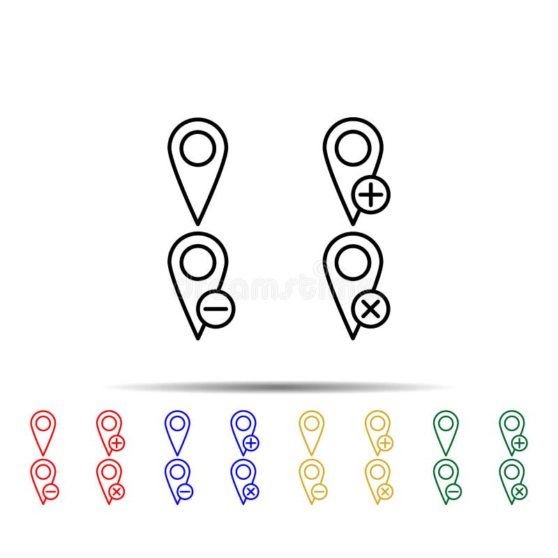 Map, Pin, Plus, Remove, Minus Sign Multi Color Style Icon. Simple Thin ...