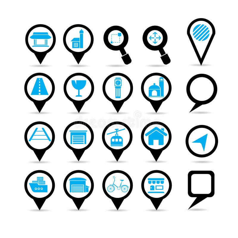 Map pin set stock vector. Illustration of buttons, blue - 36445744