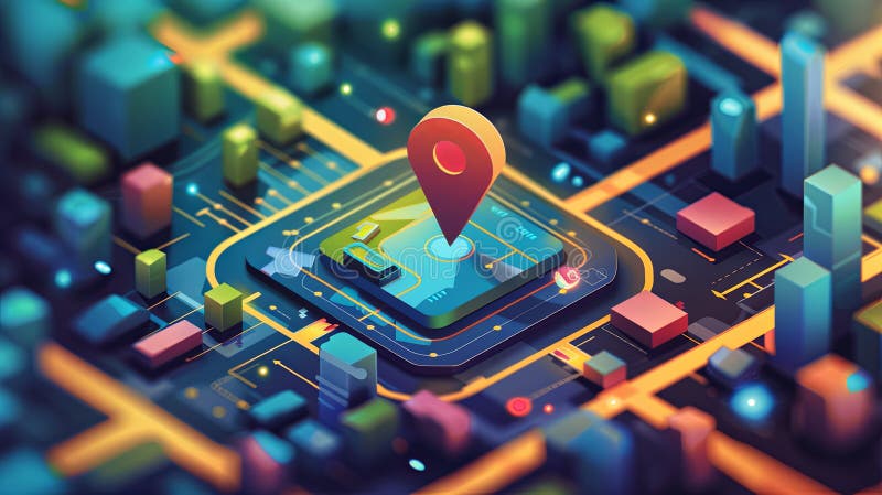 A Map with a Pin Showing a Precise Location for Navigation. Isometric ...