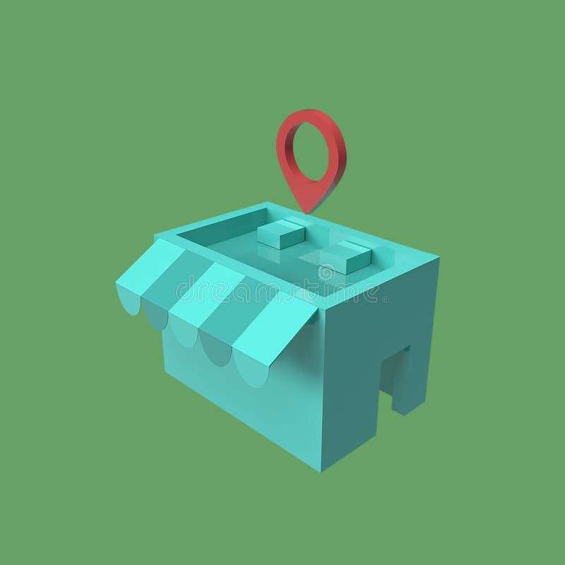 Map Pin Store 3d Model Cartoon Style. Render Illustration Stock ...