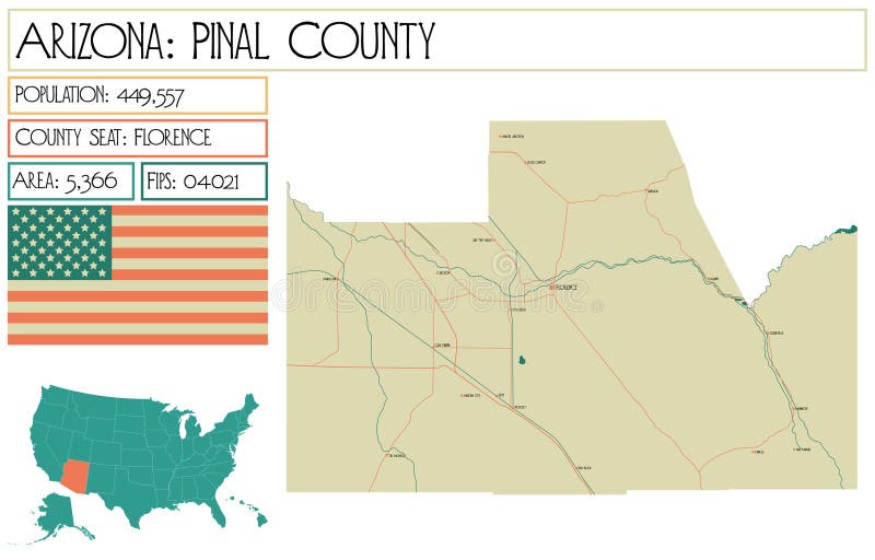 Map of Pinal County in Arizona, USA. Stock Vector - Illustration of ...