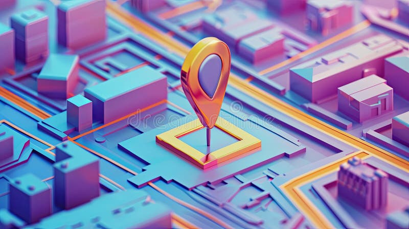 Map with a Pinpoint Navigation Pin in the Center Showing GPS Tracking ...