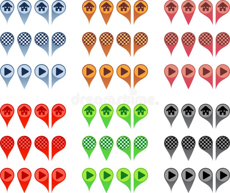 Map pins with icons stock vector. Illustration of camera - 33340171