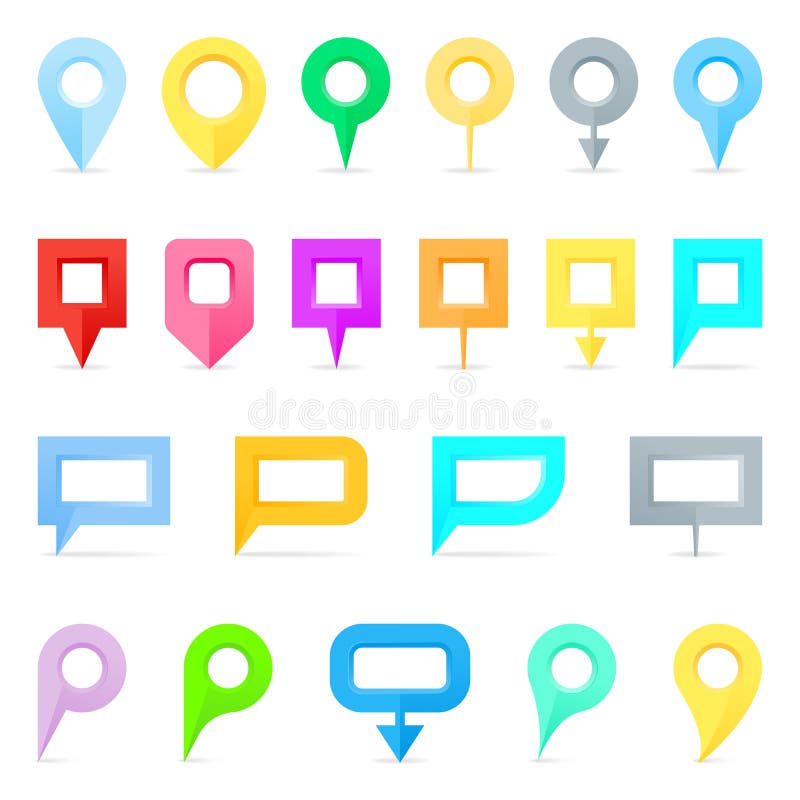 Map Pins in Colors, Red, Green and Blue, Yellow. Vector Illustration ...