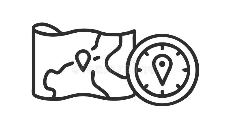 Map with Pins and Compass Outline Icon for Multiple Locations, Vector ...
