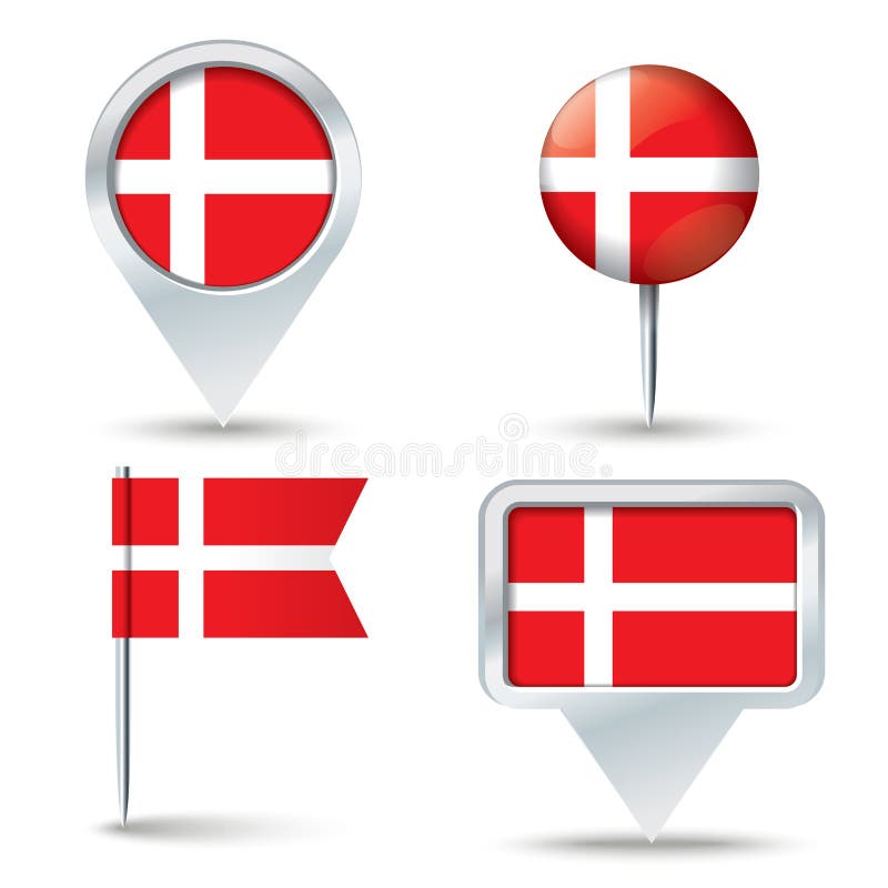 Map Pins with Flag of Denmark Stock Vector - Illustration of glance ...