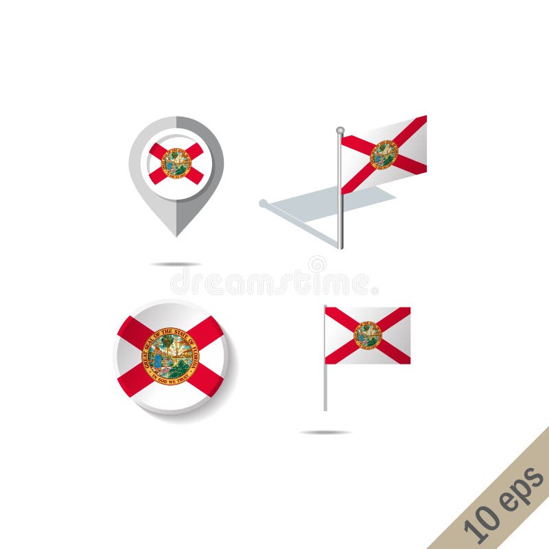 Map Pins with Flag of Florida - Vector Illustration Stock Illustration ...