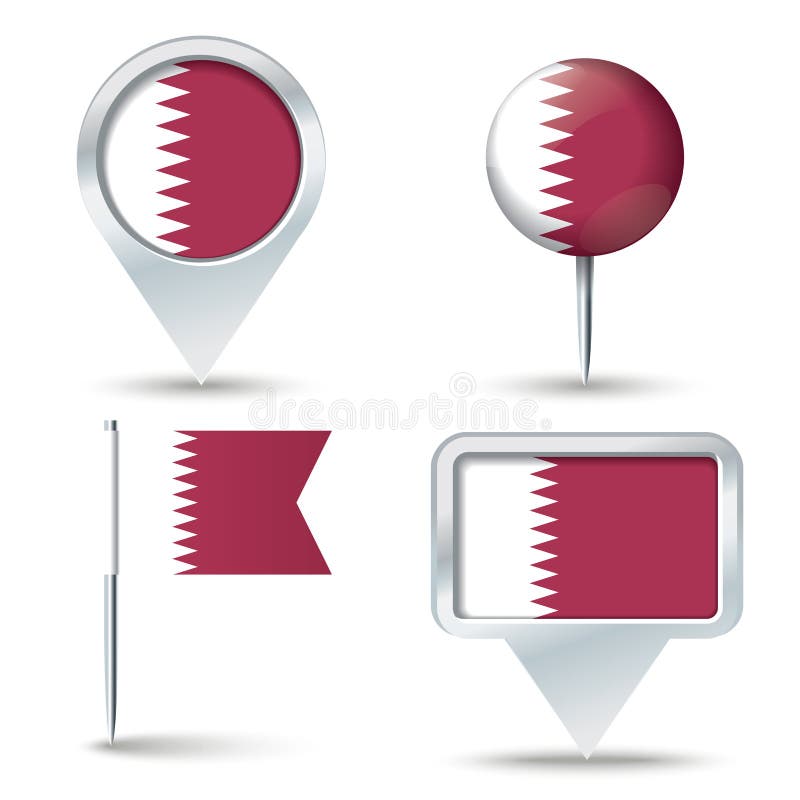 Map Pins with Flag of Qatar Stock Vector - Illustration of label ...