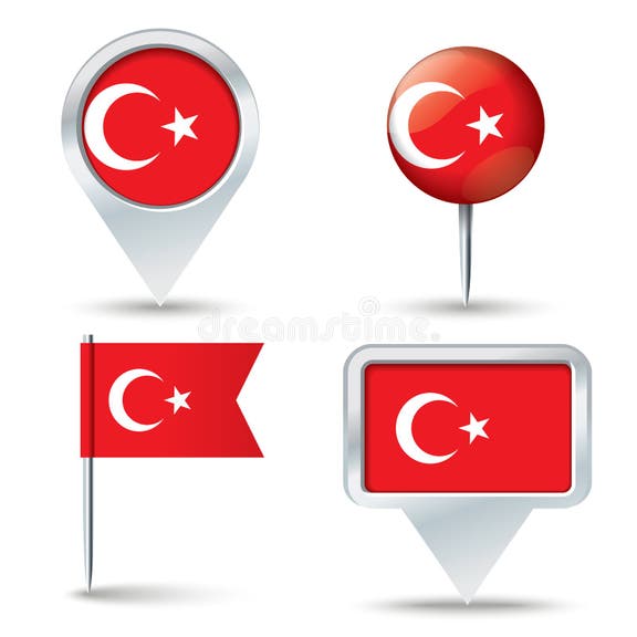 Map Pins with Flag of Turkey Stock Vector - Illustration of flag ...