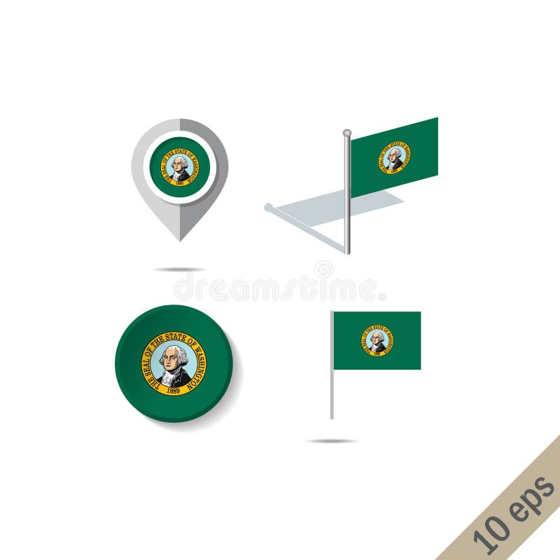 Map Pins with Flag of Washington - Vector Illustration Stock ...