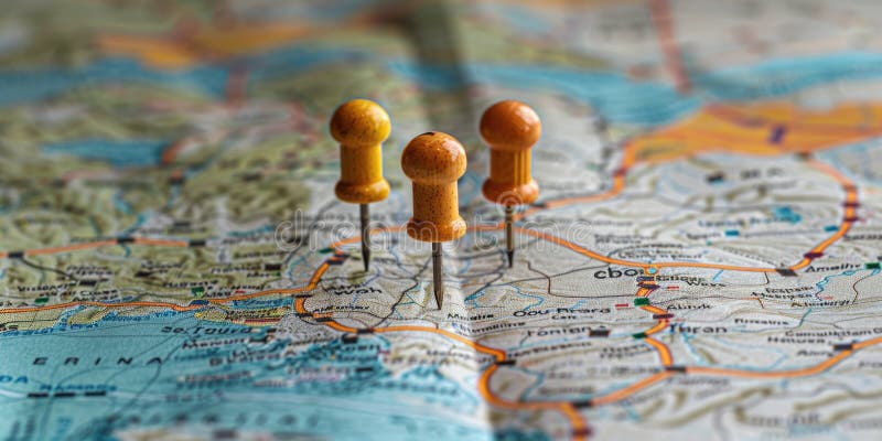 A Map with Pins and Markers Showing Locations or Points of Interest ...