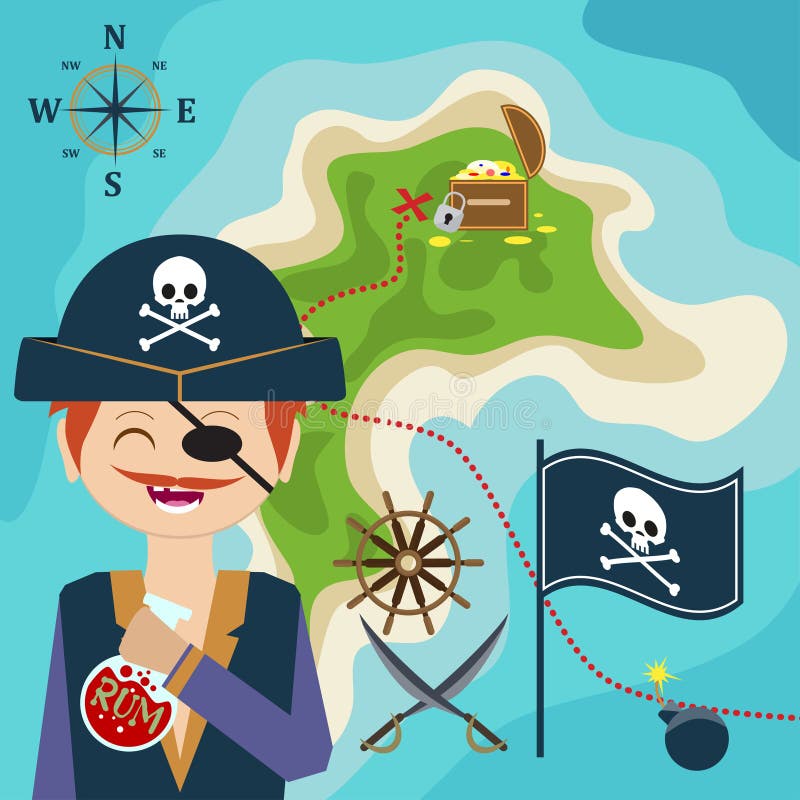 Map with a Pirate and Treasure Island. Child Game. Help the Find ...