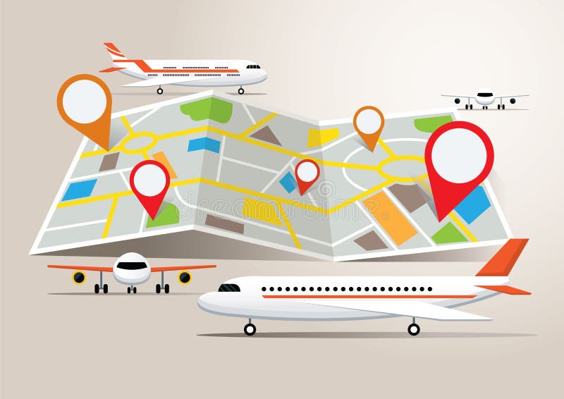 Map with Planes and Destination Stock Vector - Illustration of route ...