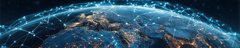 Map of Planet Earth from Space. Technological Lines Connecting ...