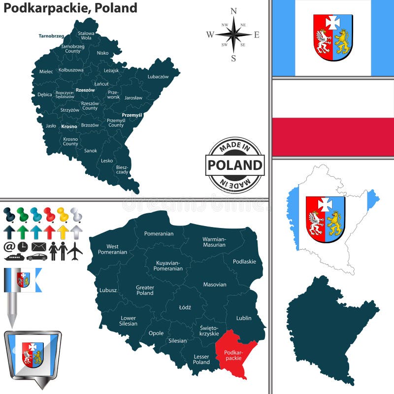 Map of Podkarpackie, Poland Stock Vector - Illustration of silhouette ...