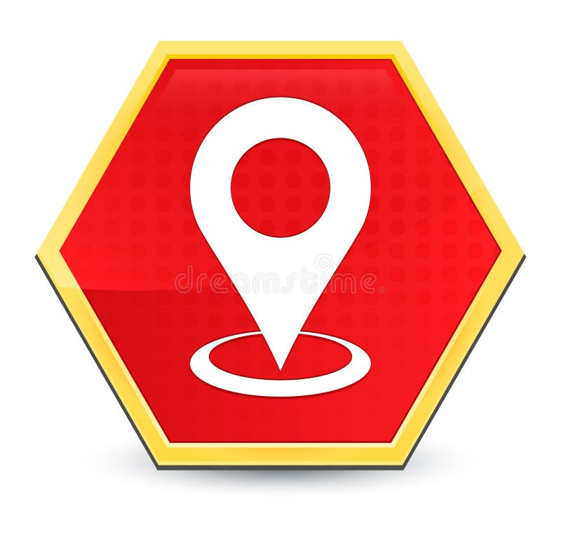 Map Point Icon Abstract Red Hexagon Button Bright Yellow Frame Elegant ...