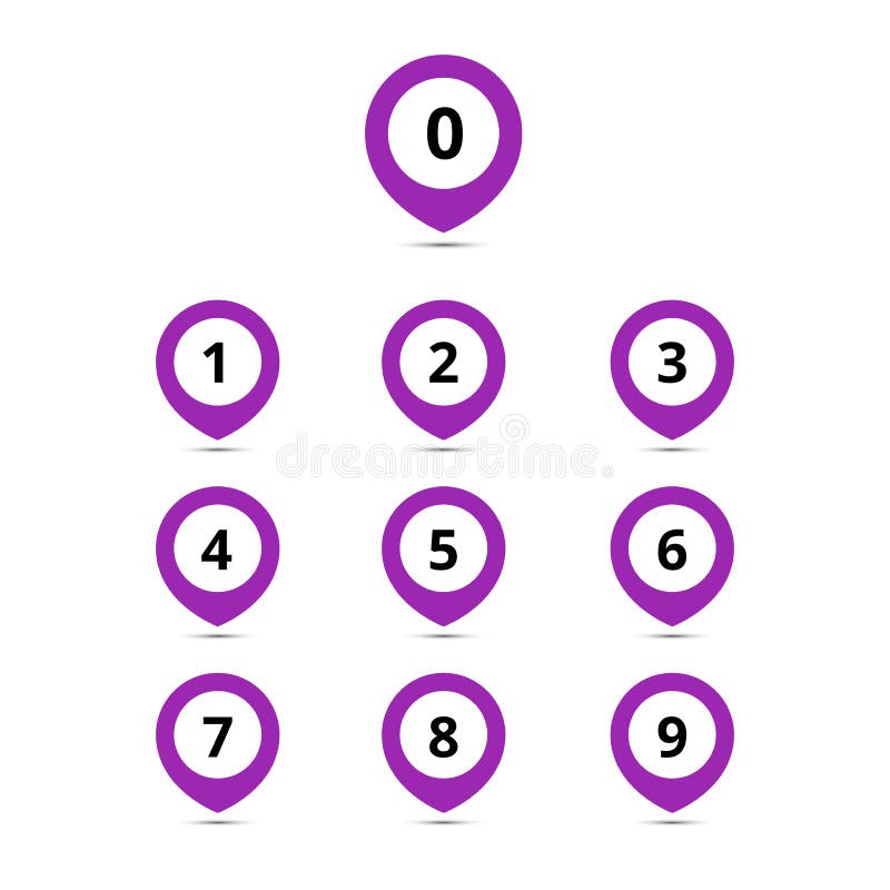 Map Point Set Icons with Numbers. Vector Coloful Illustrations. Stock ...