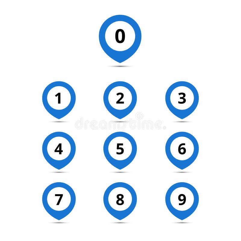 Map Point Set Icons with Numbers. Vector Coloful Illustrations. Stock ...
