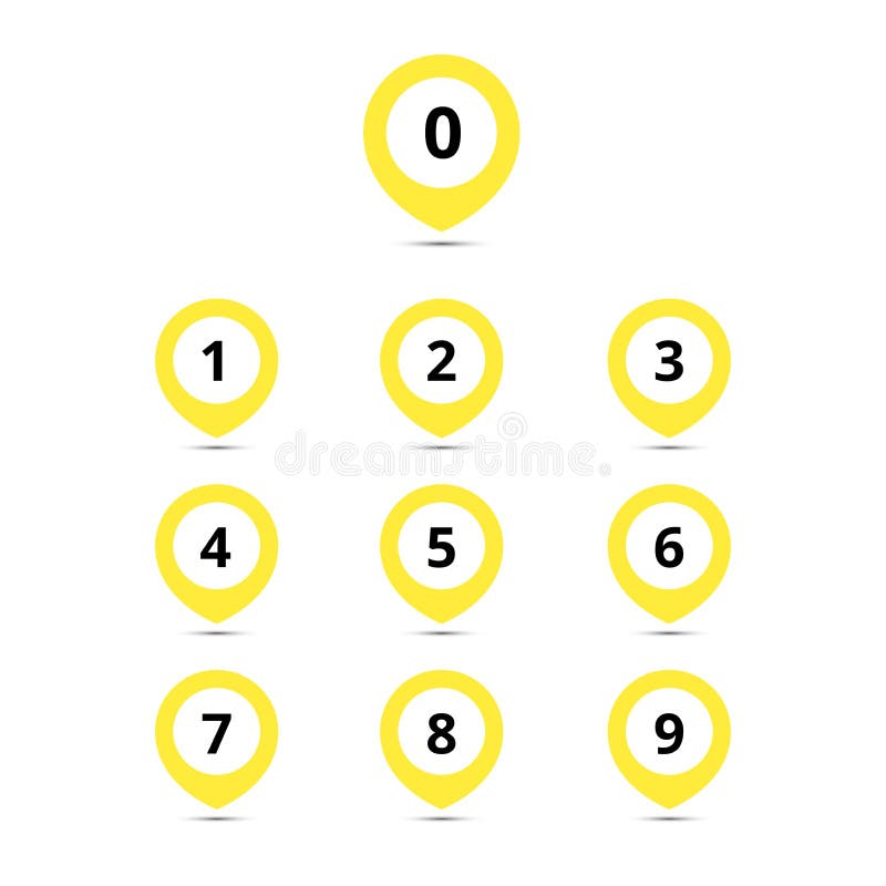 Map Point Set Icons with Numbers. Vector Coloful Illustrations. Stock ...