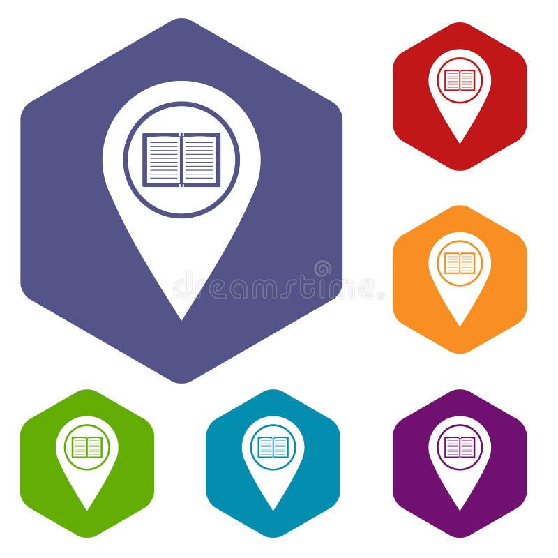 Map Pointer with Book Icons Set Hexagon Stock Vector - Illustration of ...