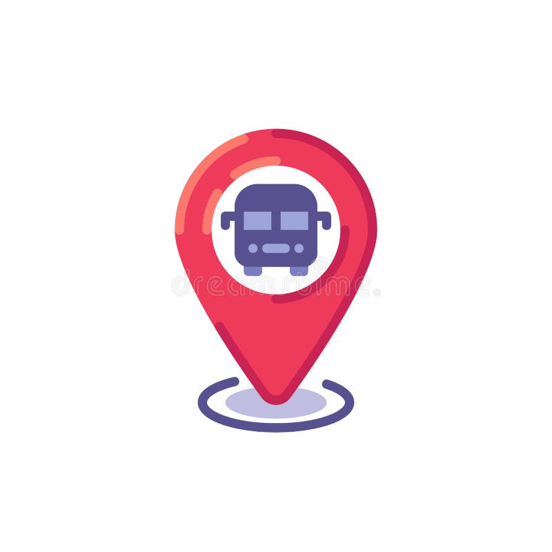 Map Pointer with Bus Flat Icon Stock Vector - Illustration of sign, traffic: 195589074
