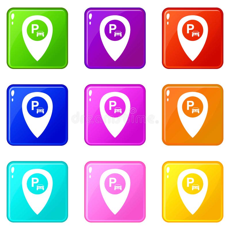 Map Pointer with Car Parking Icons 9 Set Stock Vector - Illustration of ...