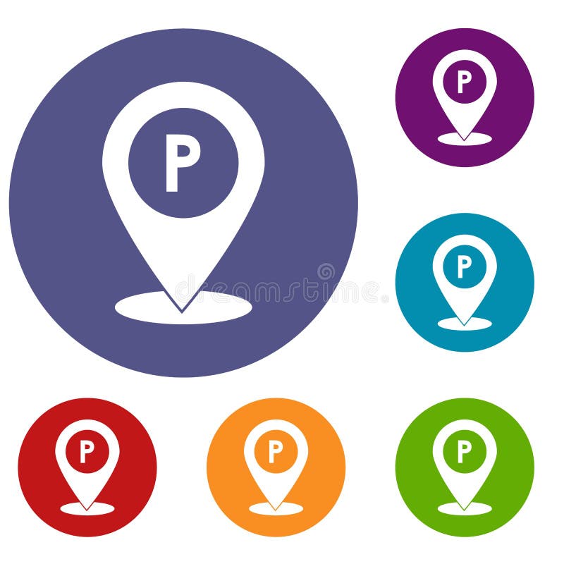 Map Pointer with Car Parking Sign Icons Set Stock Vector - Illustration ...