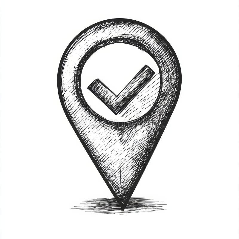 Map Pointer with Check Mark Doodle Icon, Vector Illustration. Stock ...