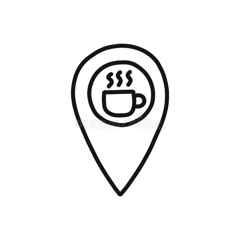 Map Pointer Coffee Doodle Icon, Vector Line Illustration Stock ...