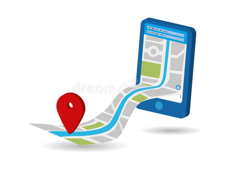 Map and Pointer Coming Out of a Mobile Phone Screen. Vector ...