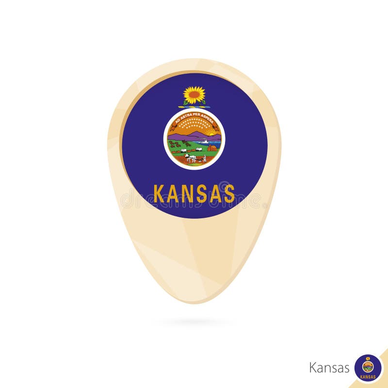 Map Pointer with Flag of Kansas. Orange Abstract Map Icon Stock Vector ...