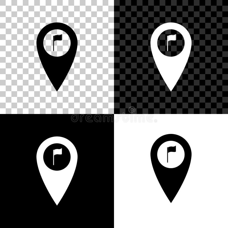 Map Pointer with Golf Flag Icon Isolated on Black, White and ...