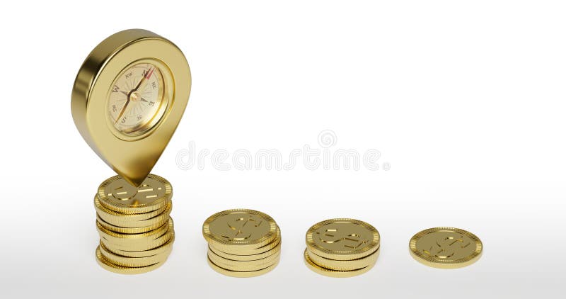 Map Pointer with Growing Chart from Gold Coins Around, 3D Rendering ...