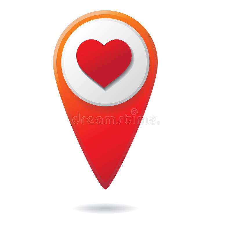 Map Pointer with Heart Sign Icons, Illustration. Flat Design Style ...